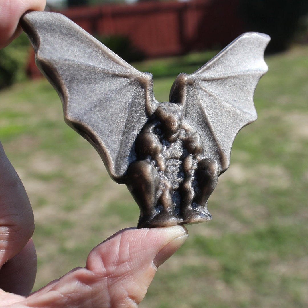 Gold or Silver OBSIDIAN GARGOYLE Figure * Carved 3.25" Mystical Magical ...