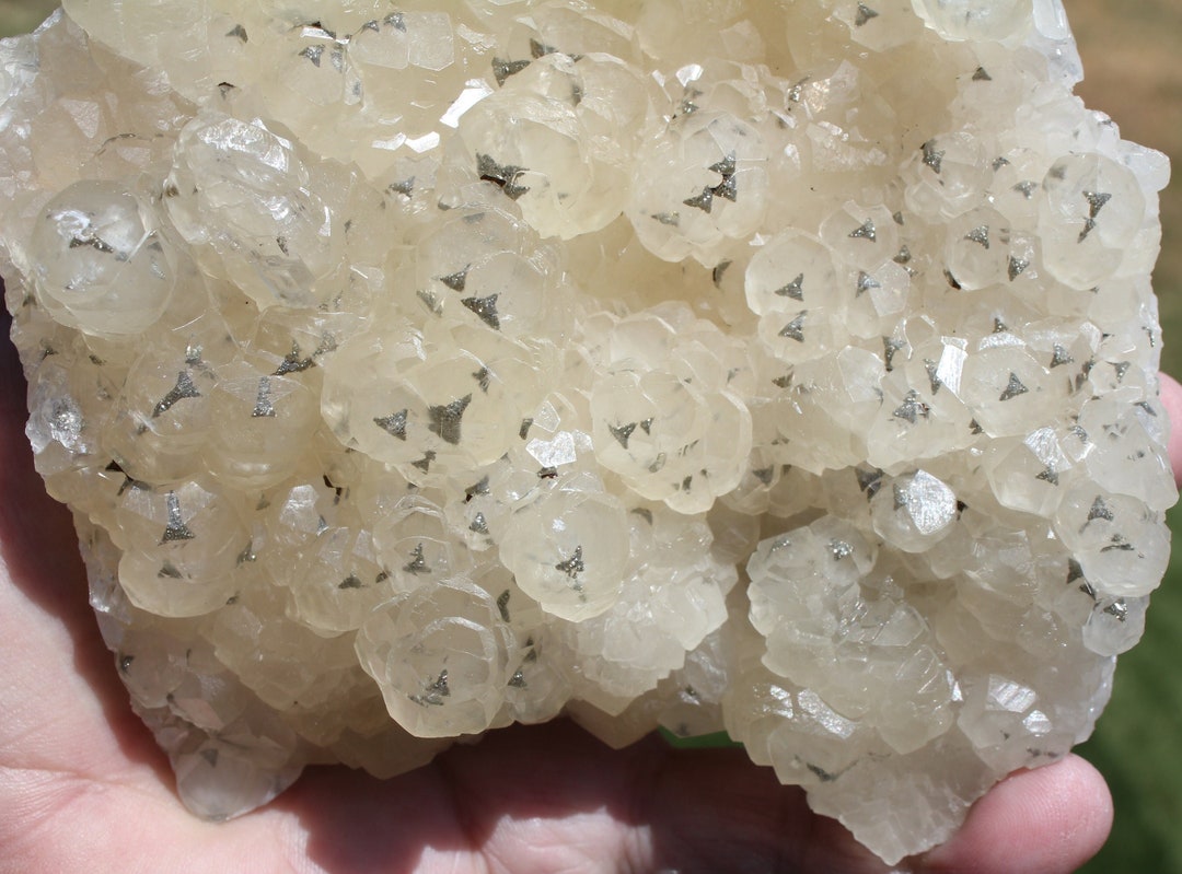 1.7# CALCITE CLUSTER W/ PYRITE Record Keepers Inside & Stand * Crystal ...