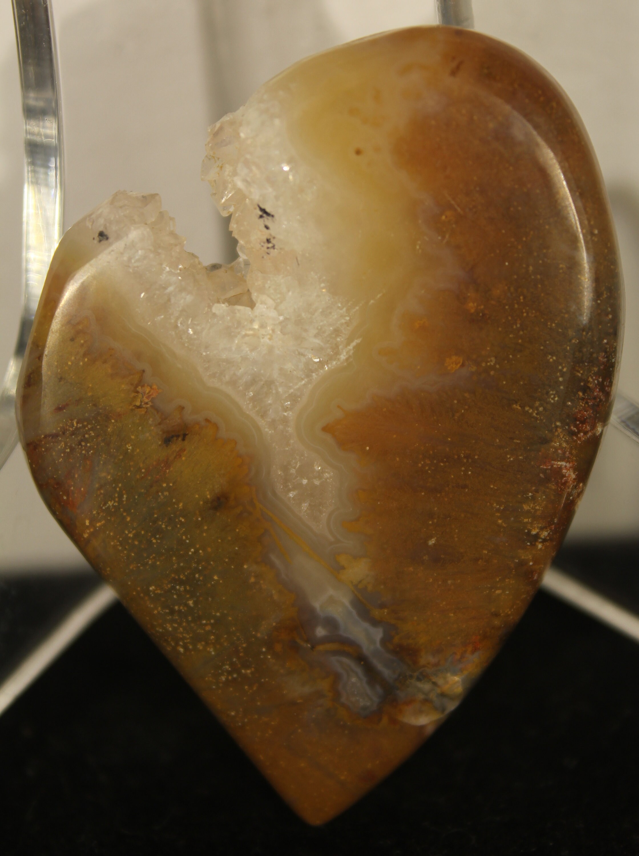 84ct SAGENITIC AGATE HEART Cab W/ Crystal Druzy Cleavage * Brown ...