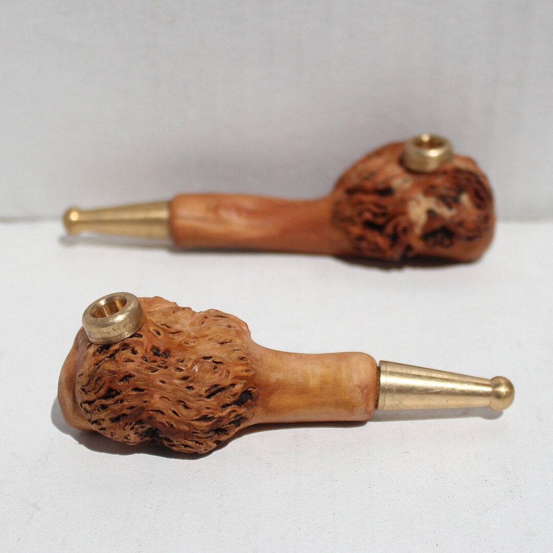 Natural 4" Willow WOOD BURL PIPES * 2 Choices W/ Brass Fittings * Smoke ...