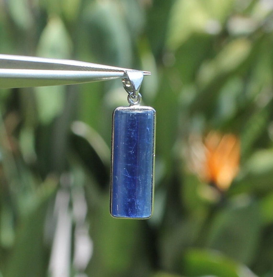 Flashy BLUE KYANITE PENDANT * 1" Silver-plated Rectangular Settings W ...