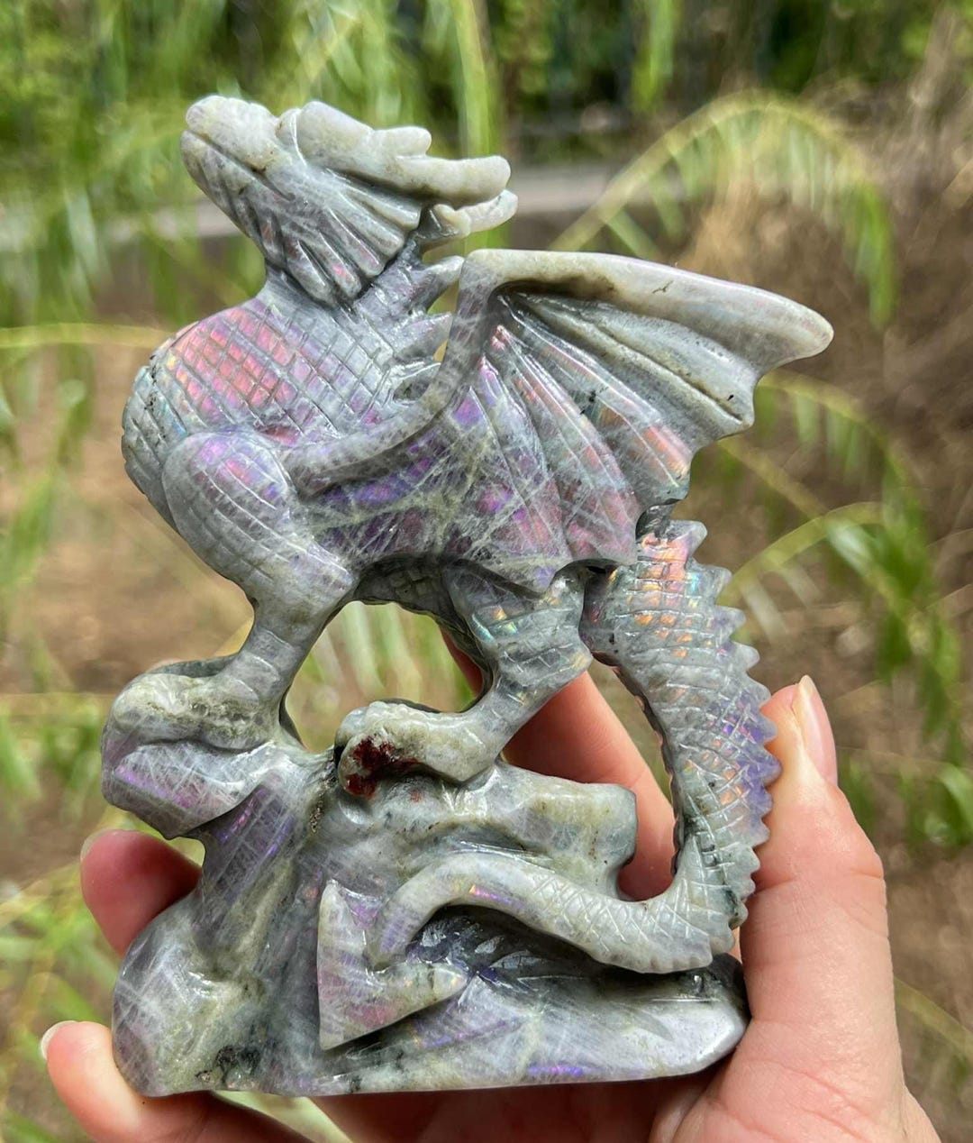 1# LABRADORITE DRAGON CARVING * Carved Rock, Stone * Purple Flash * Fly ...