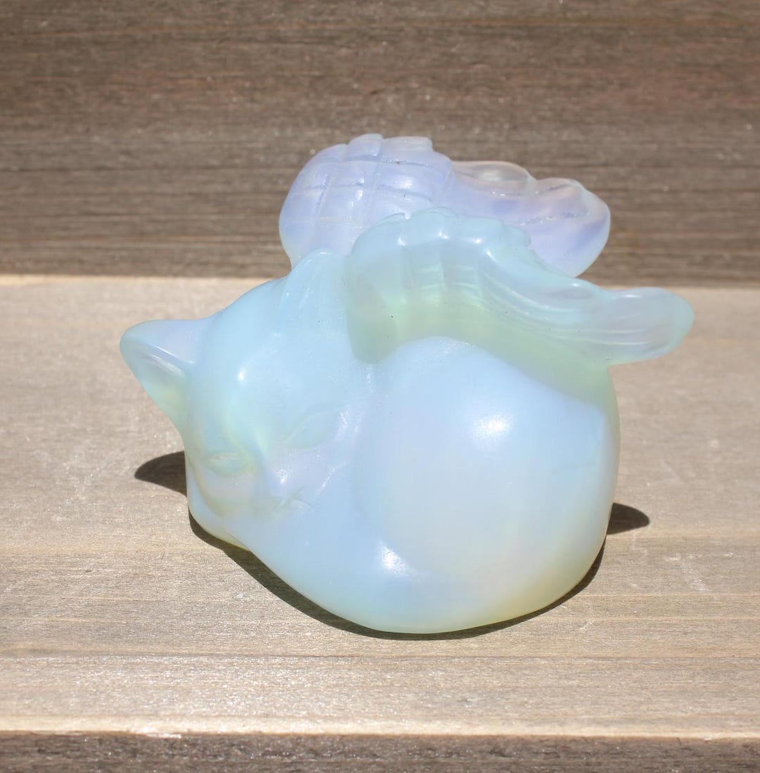Carved Opalite Cat Angel: Sleeping Kitten Statue, 2.5" Rock Animal ...