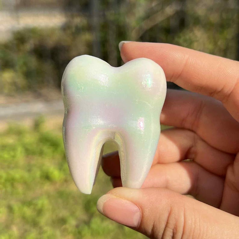 Rainbow AURA MOLAR TOOTH W/ Roots * Dental Hygiene Display * White Jade ...