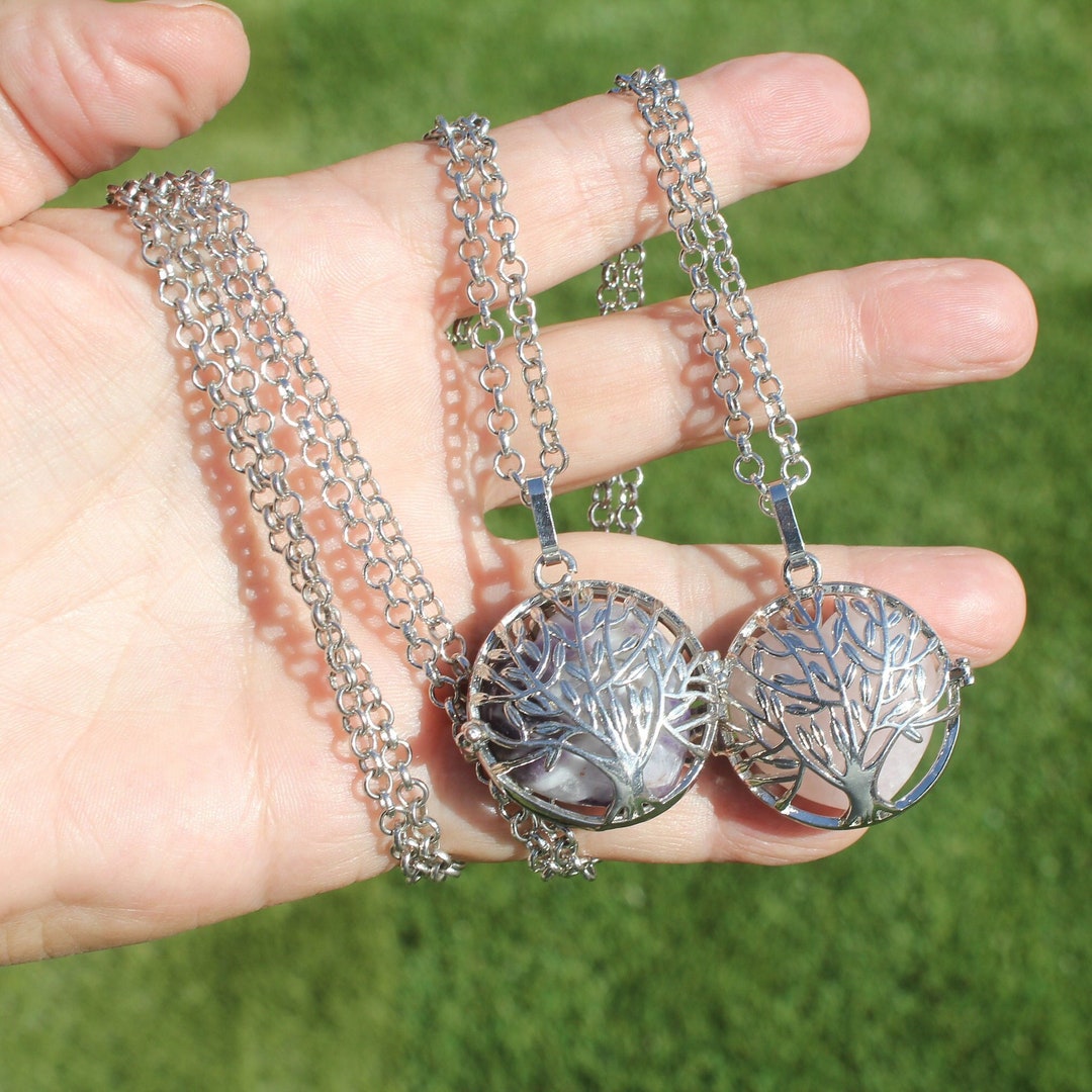 TREE of LIFE LOCKET W/ 30" Chain * Silver Toned Metals, Pendant, Cage ...