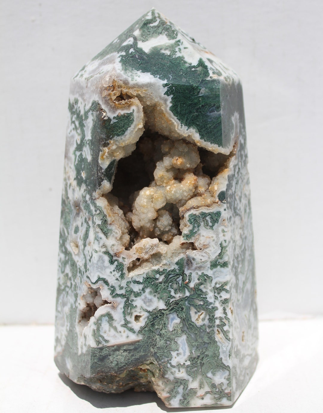 Spectacular 3.65# MOSS AGATE TOWER * White Agate & Green Moss W ...