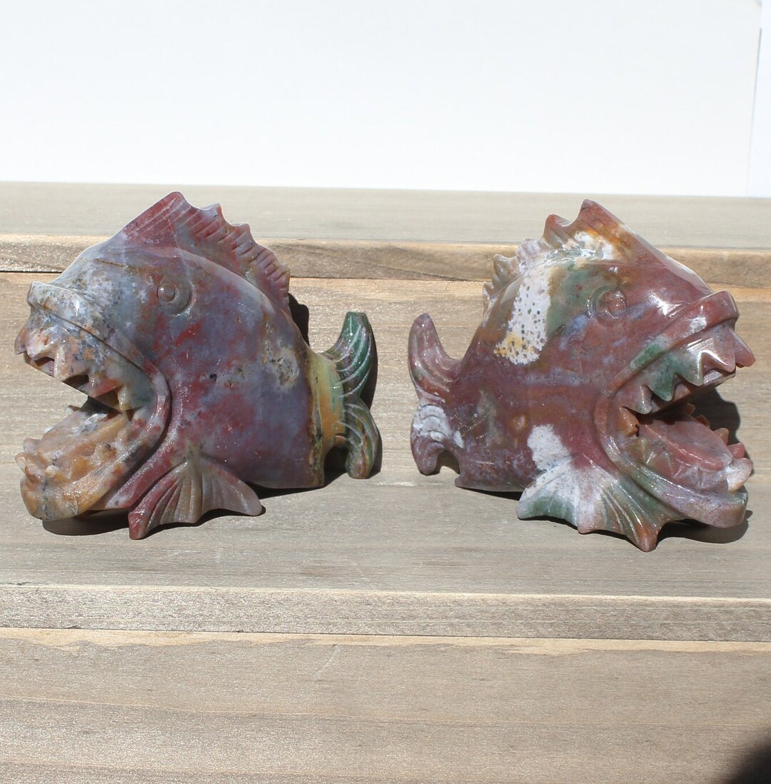 FEARSOME BIG MOUTH Fish - Jaws, Fear Teeth, New Ocean Jasper Stone ...