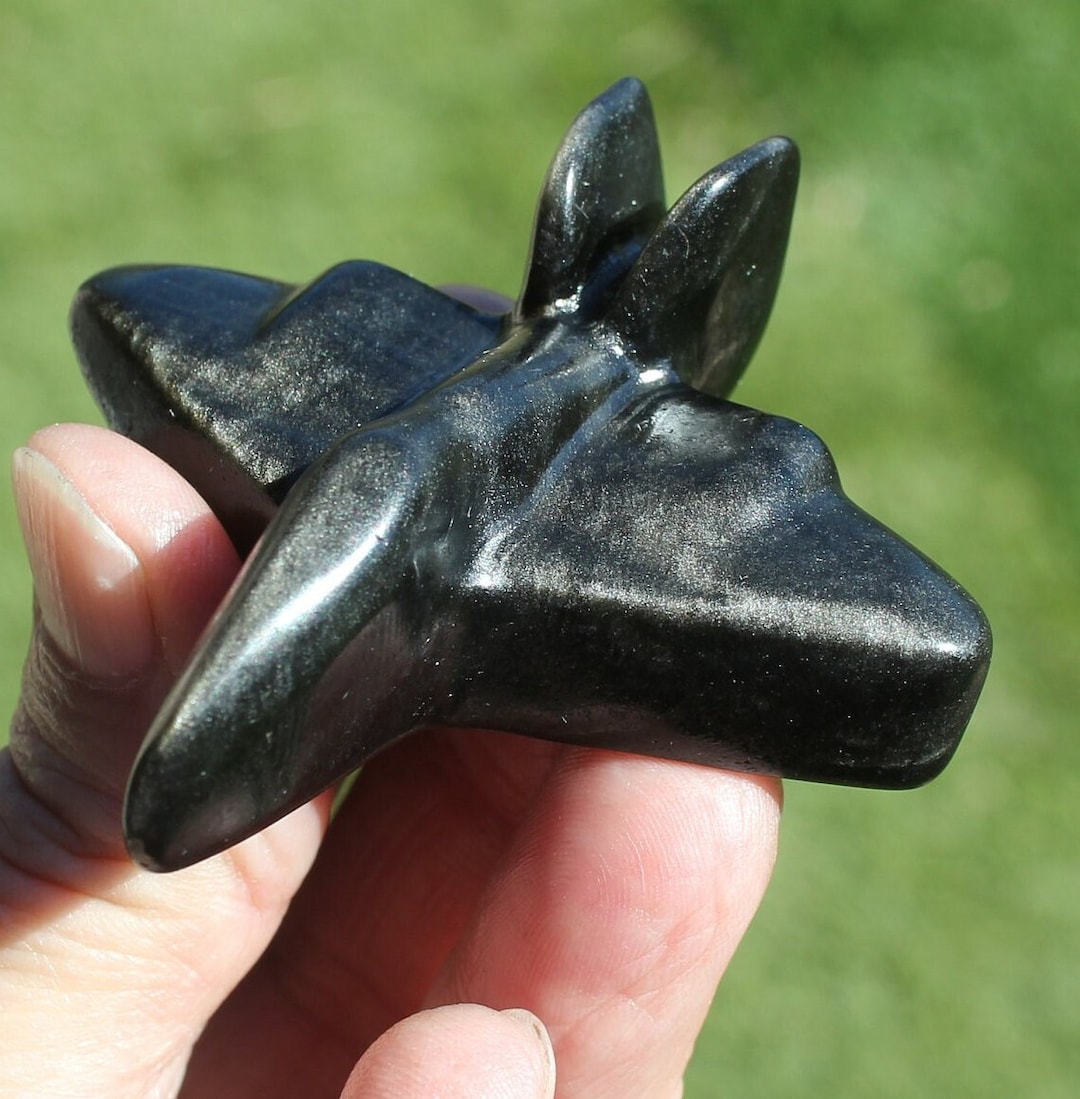 Carved BLACK OBSIDIAN JET Rock Airplane, Stone Carving, Air Force ...
