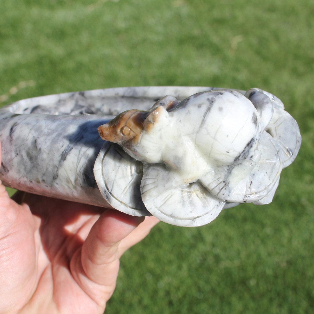 RICH RAT BOWL - Hand-carved Gray + White Rock, Stone Marble, Money ...