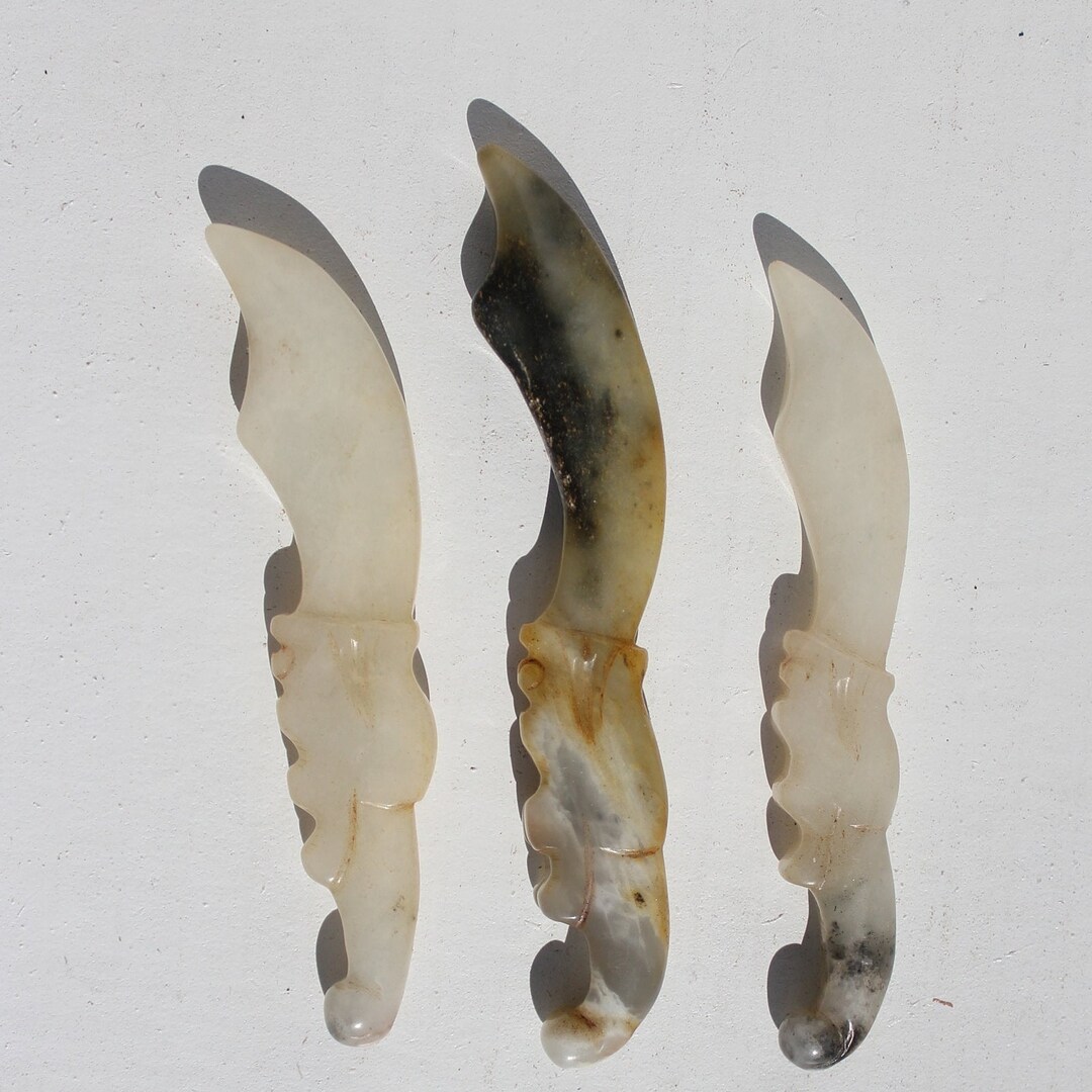 4" CARVED JADE DAGGER * Stone Pirate Sword * Mini Dragon Knife * Alter ...