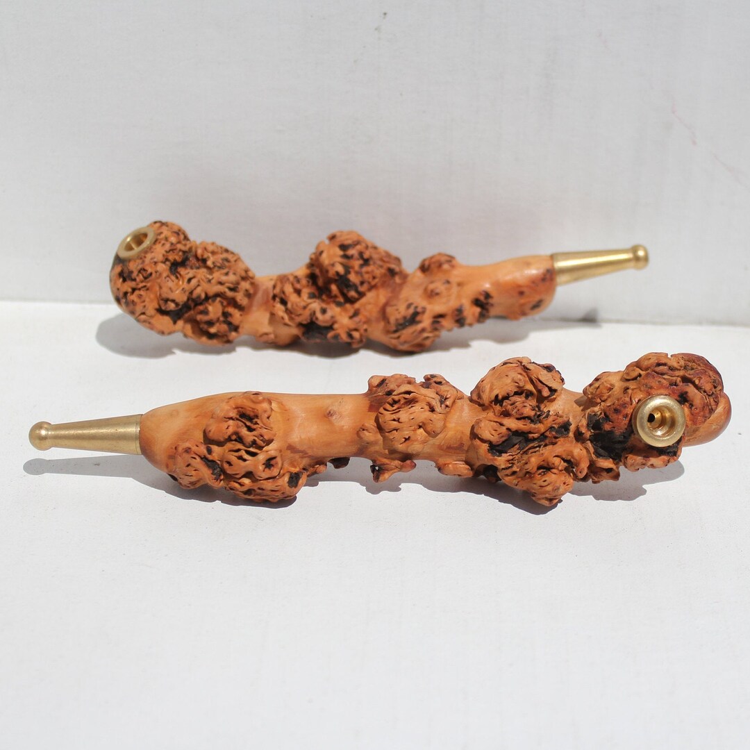 Natural 7 Willow WOOD BURL PIPES 2 Choices W/ Brass Fittings Smoke ...