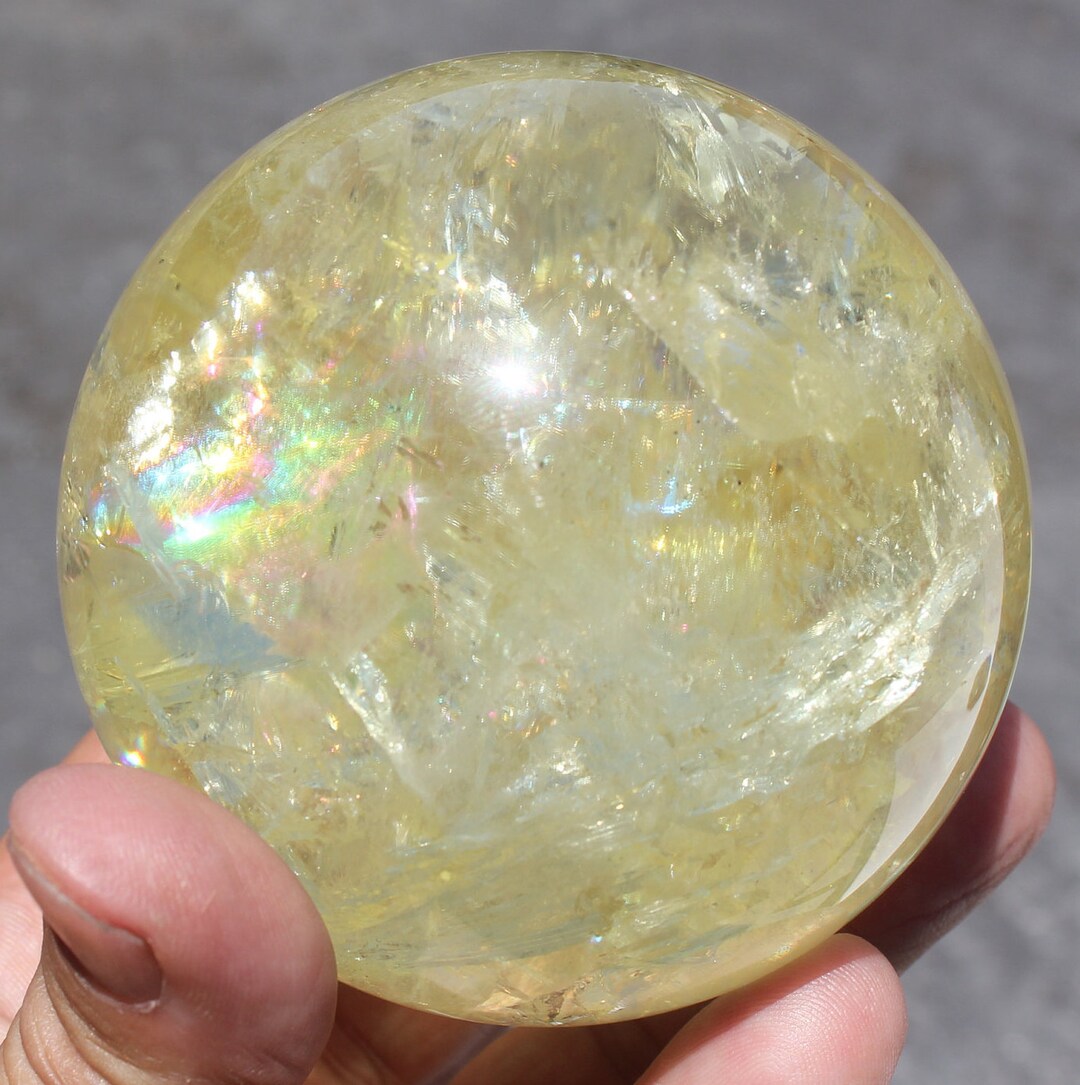 3" RAINBOW CITRINE SPHERE 1.4# Clear Yellow W/ Tons of Vivid Rainbows ...