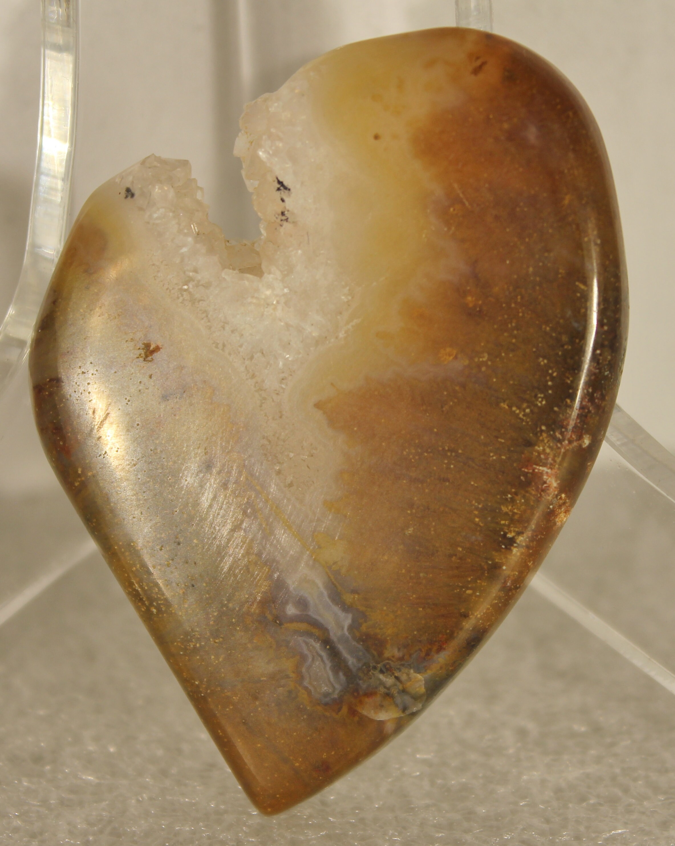 84ct SAGENITIC AGATE HEART Cab W/ Crystal Druzy Cleavage * Brown ...