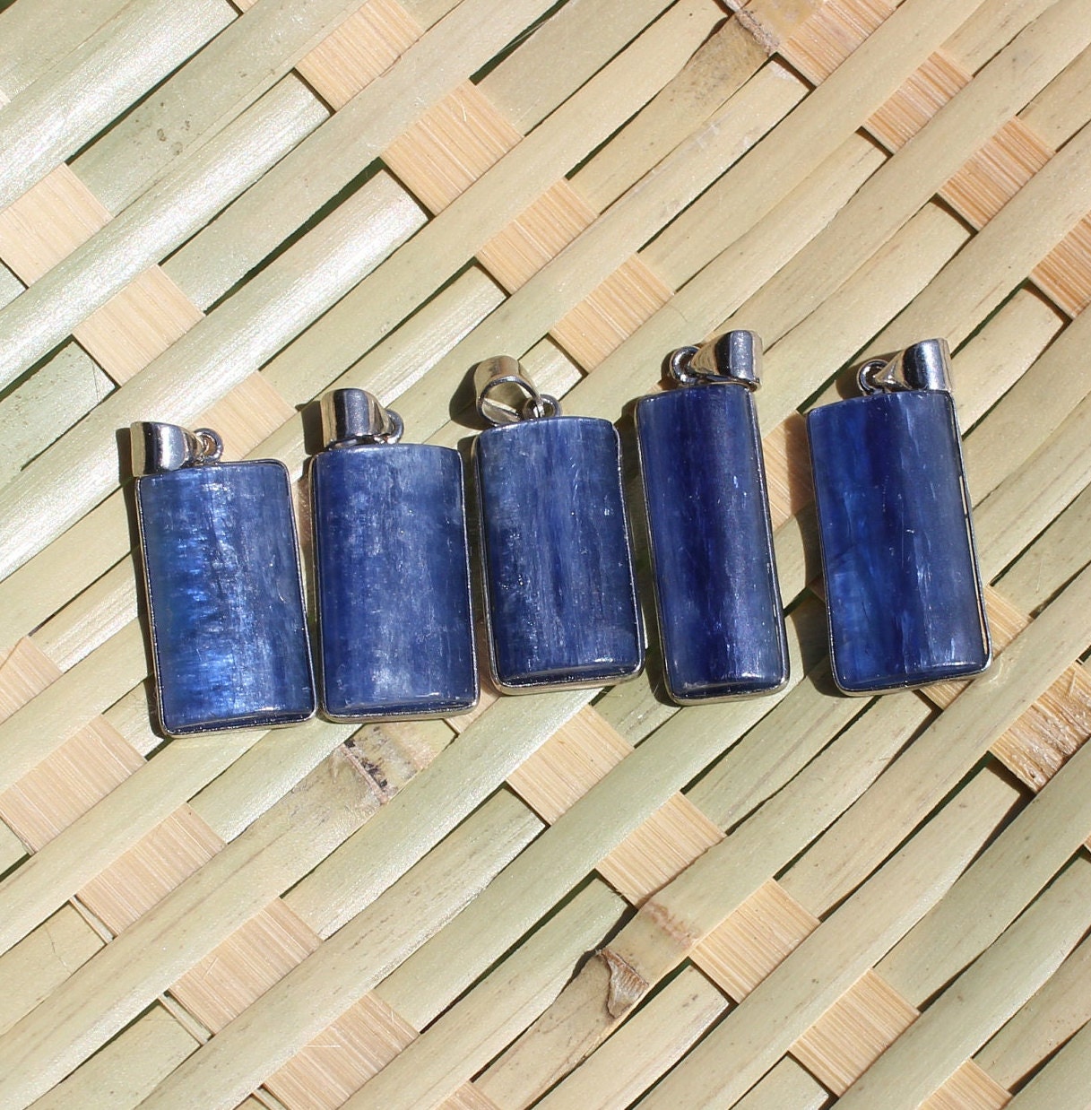 Flashy BLUE KYANITE PENDANT * 1" Silver-plated Rectangular Settings W ...