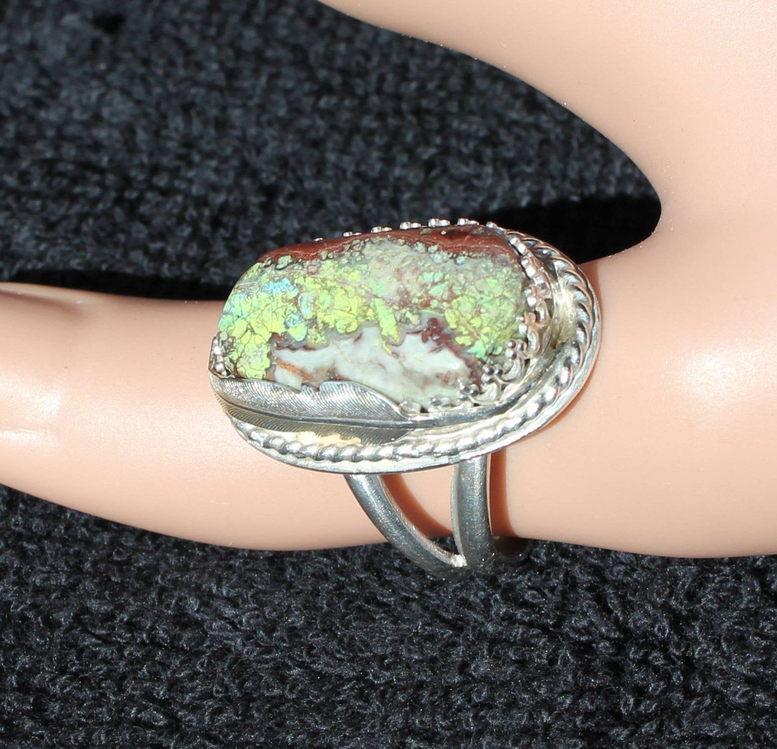 CONFETTI JASPER RING Size 8.5 Bright Green & Blue Cabochon - Etsy