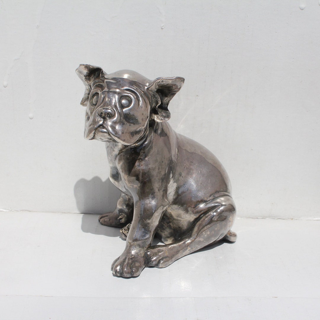FRENCH BULLDOG FIGURE * Rare Guido Cacciapuoti, Italy * Silver Plated ...