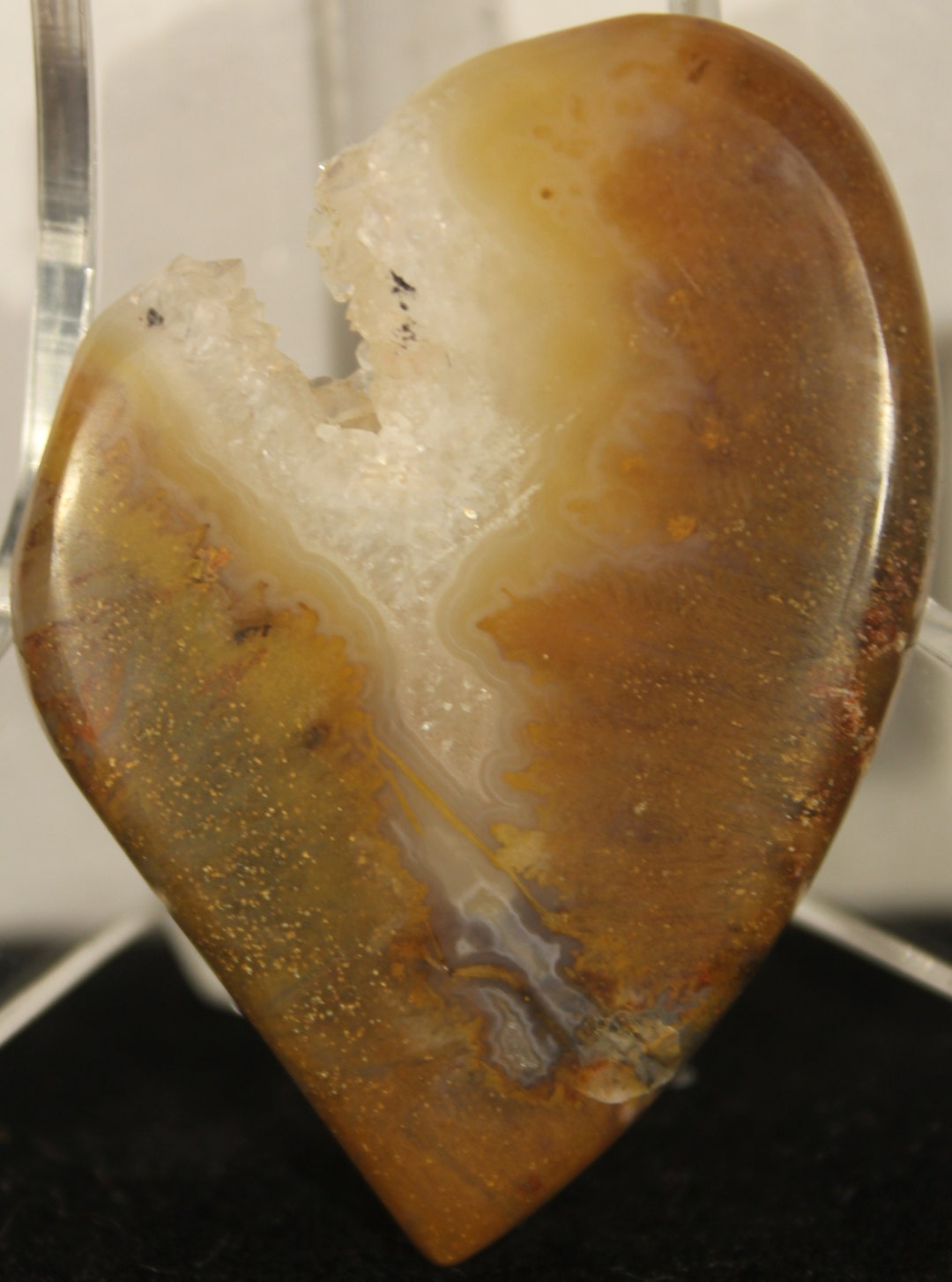 84ct SAGENITIC AGATE HEART Cab W/ Crystal Druzy Cleavage * Brown ...