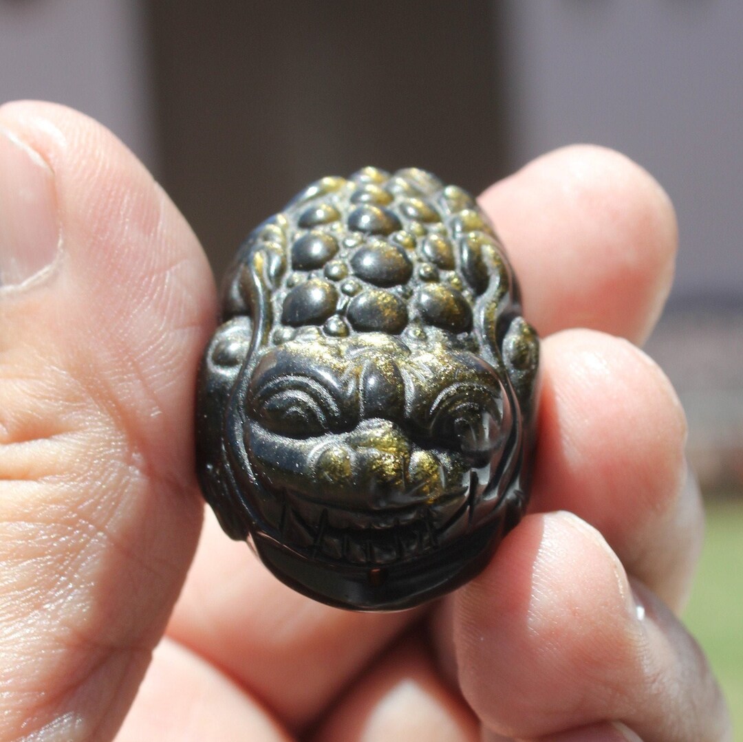 Golden Obsidian Three-legged Toad Pendant: Feng Shui Good Luck Charm - Etsy