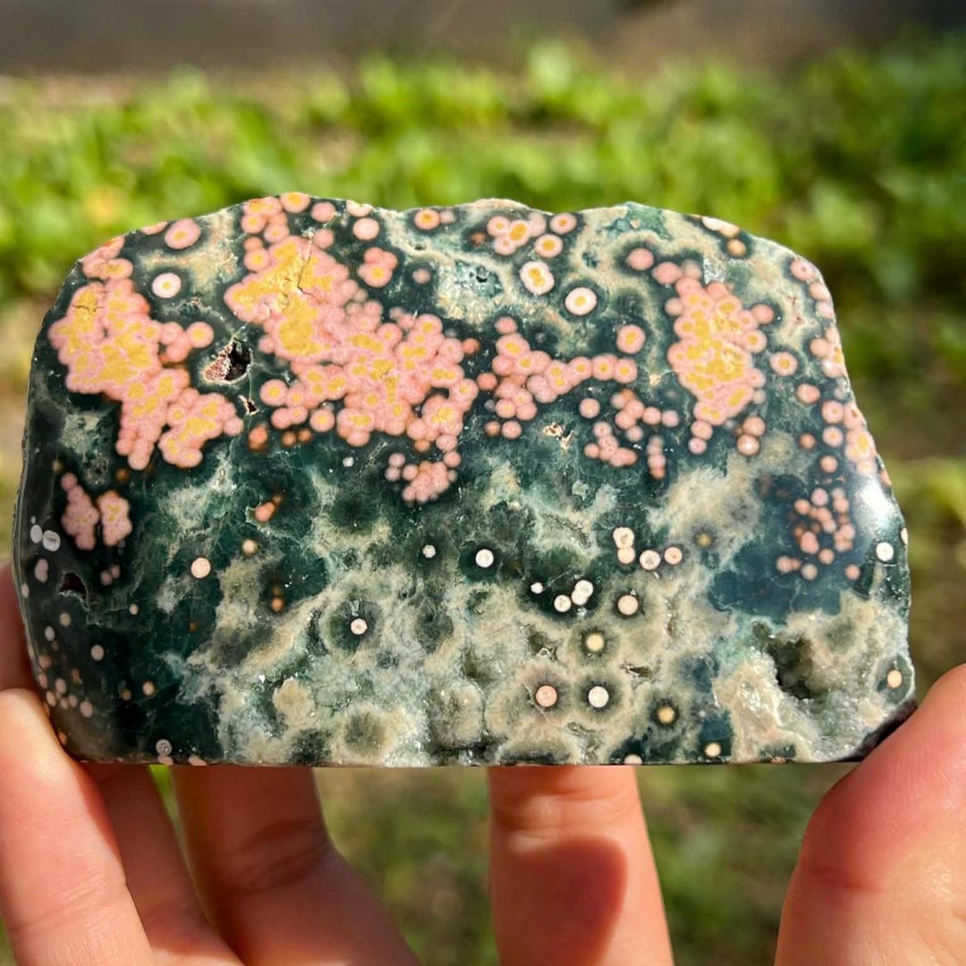 ORBICULAR OCEAN JASPER W/ Sparkly Druzy * 1 Side Polished Freeform ...