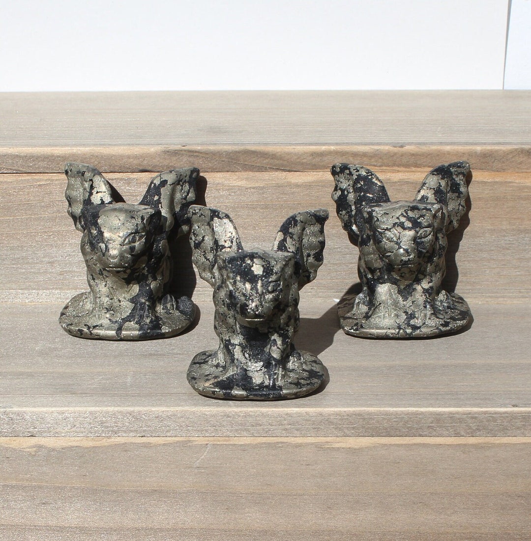 PYRITE GARGOYLE FIGURE * Carved 2" Mystical Magical Flying Beast * Rock ...