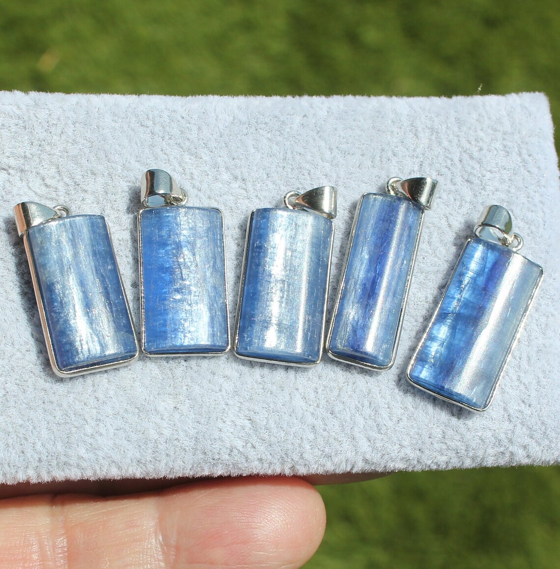 Flashy BLUE KYANITE PENDANT * 1" Silver-plated Rectangular Settings W ...