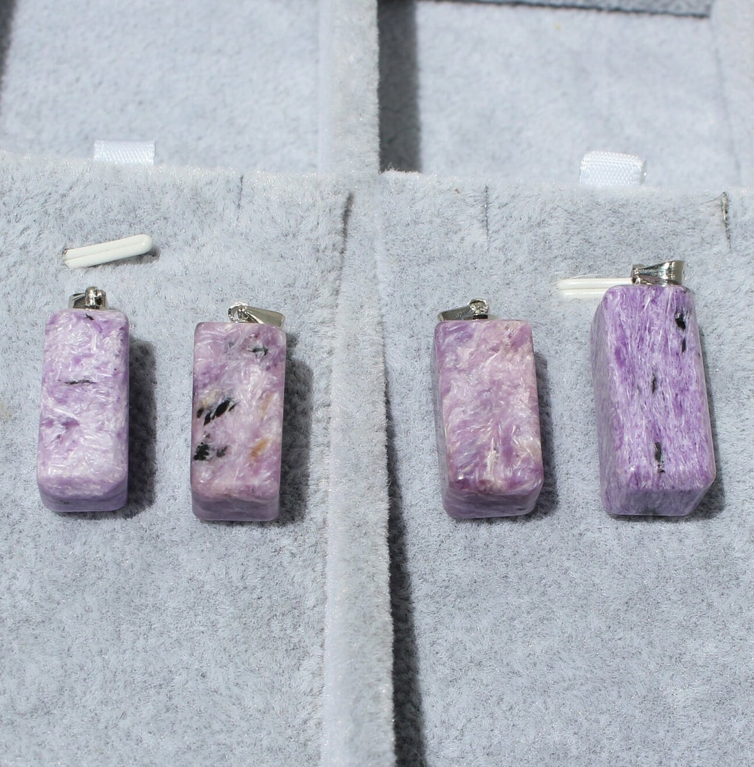 Small CHAROITE PENDANT Silver 925 Bail Purple Pink W/ White Chatoyant ...
