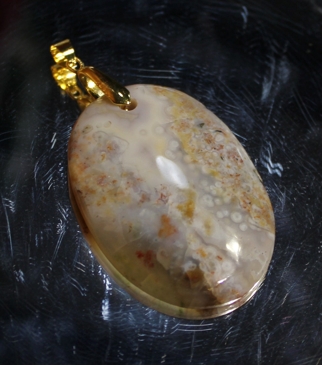 2.5" Translucent OCEAN JASPER PENDANT * Gold-plated Pinch-bail * Rock ...