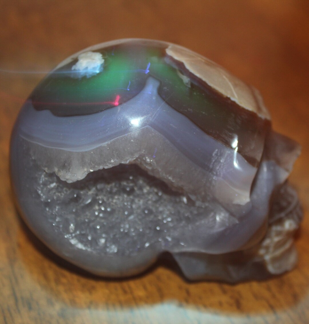 Druzy 2# Fluorescent VOLCANO AGATE SKULL Carving * Strong Green Uv ...