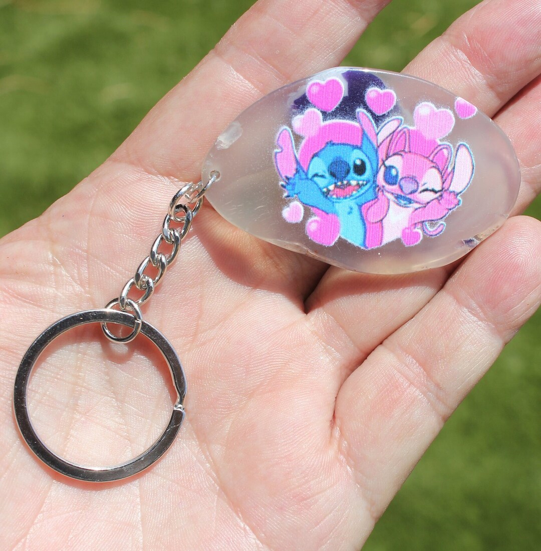 STITCH & ANGEL KEYCHAIN - Polished Agate Rock Stone Key Chain - Etsy