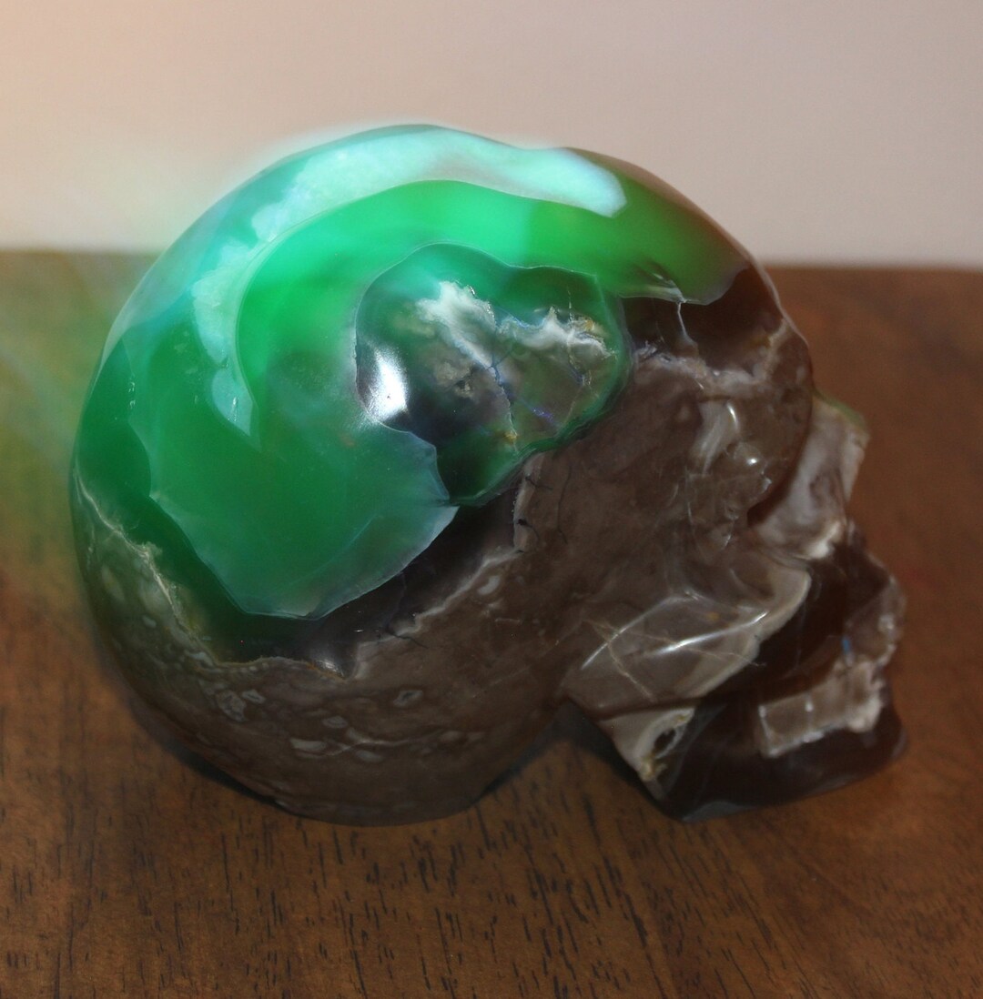 Big 4 FLUORESCENT AGATE SKULL Carving Strong Green Uv Reaction Carved ...