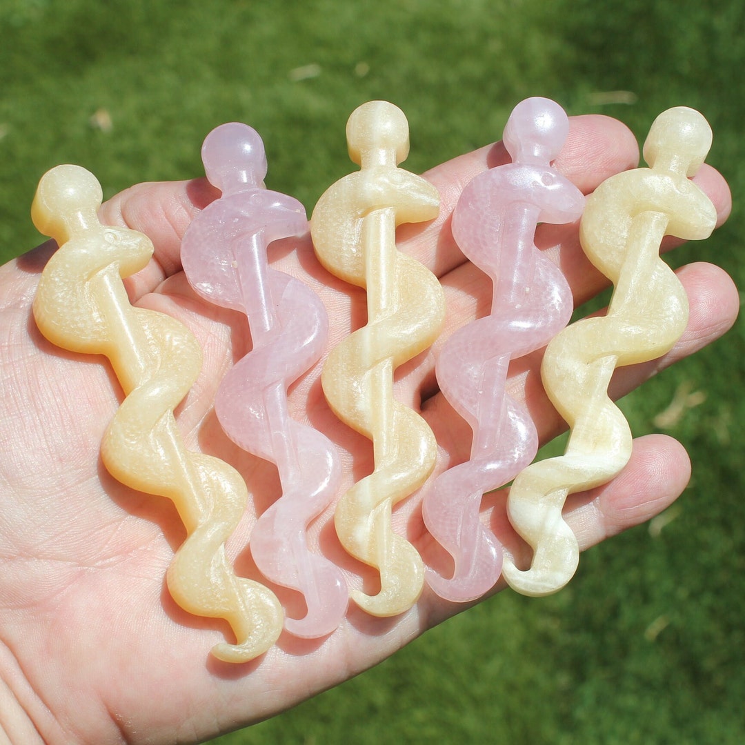 4 CARVED CRYSTAL CADUCEUS Rose Quartz or Yellow Calcite Medical, Nurse ...