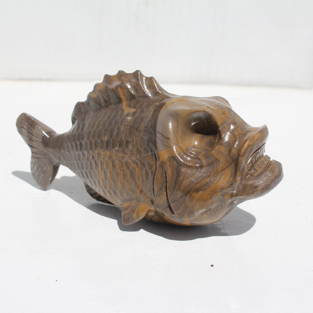 5" JASPER SMILING FISH - Jaws, Fear Teeth, Brown Stone Figure, Rock ...