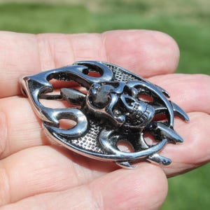 MEN'S SKULL PENDANT W/ Black Patina + Flames * Stainless Steel * Large ...