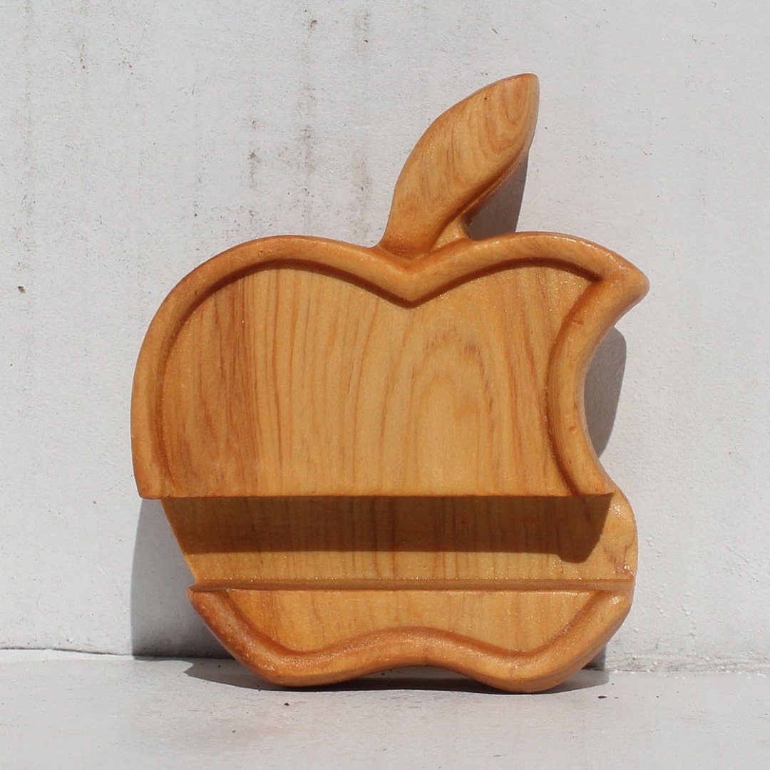SANDLEWOOD APPLE PHONE Holder * 3" Tall * Natural Aromatic Wood Stand ...