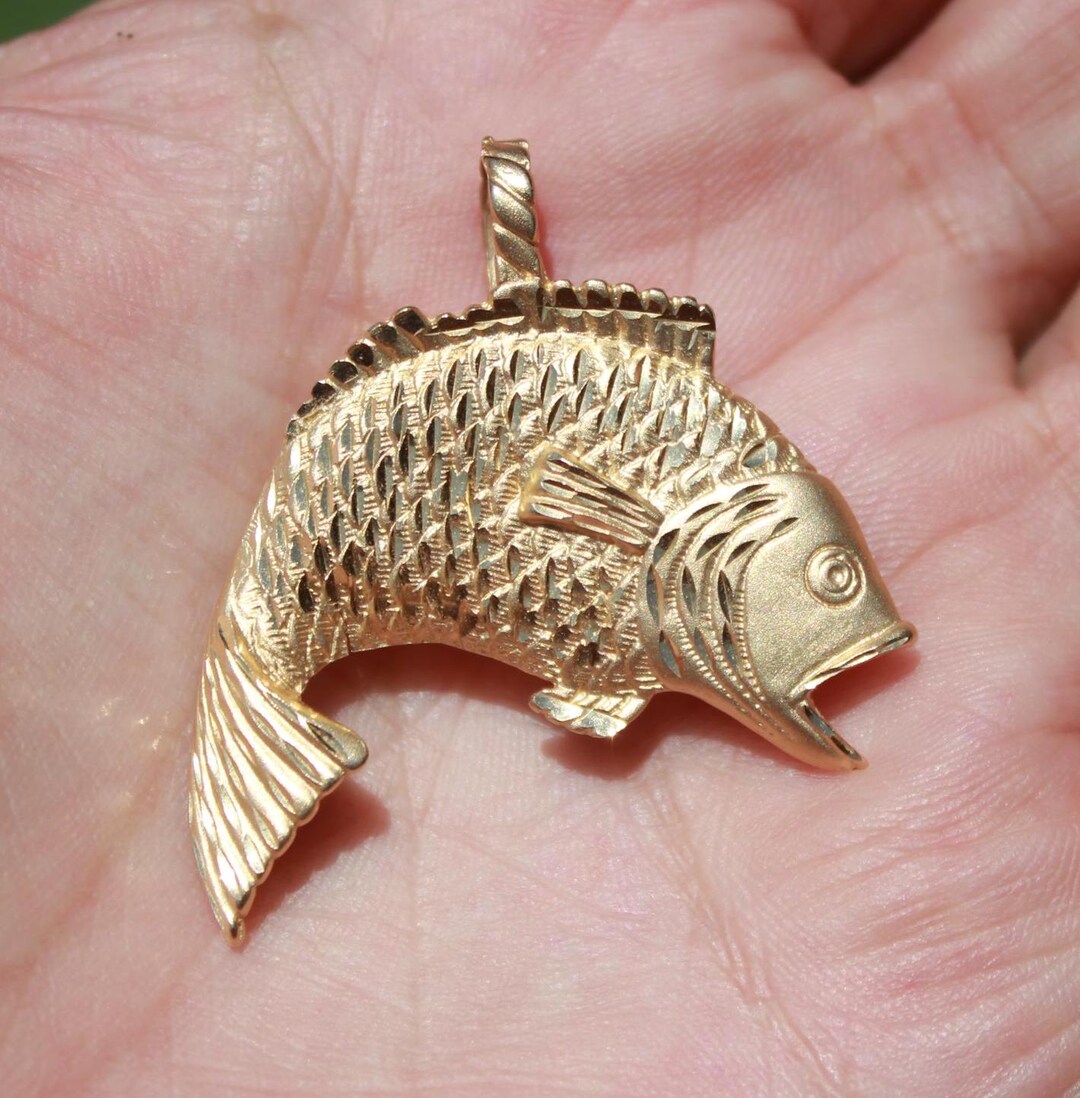 14kt Gold LARGEMOUTH BASS PENDANT * Large Bail 6 Grams W/ Open Mouth ...
