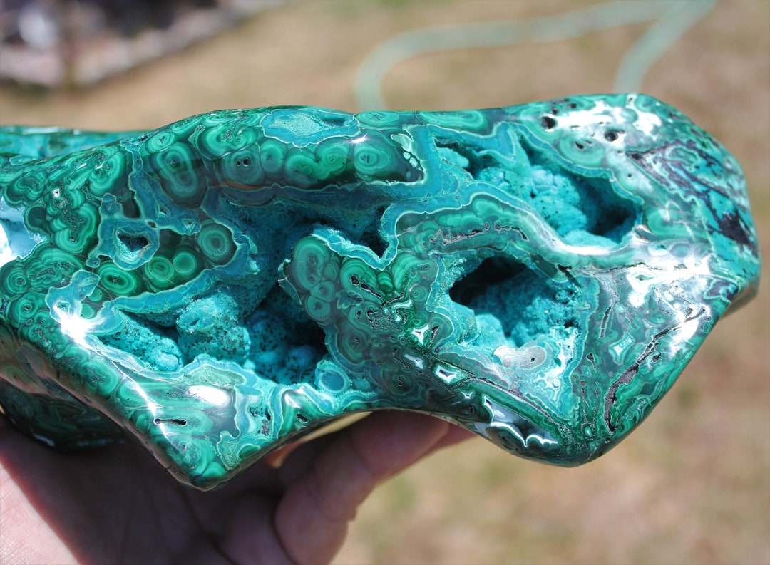 XL 7# CHRYSOCOLLA & MALACHITE Polished Display Rock W/ Crystal Vugs ...