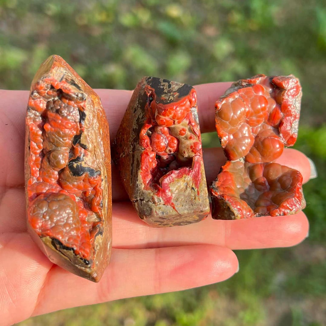 3 Lot: VOLCANIC RED AGATE * Botryoidal Rough Stone Rock Geode for ...