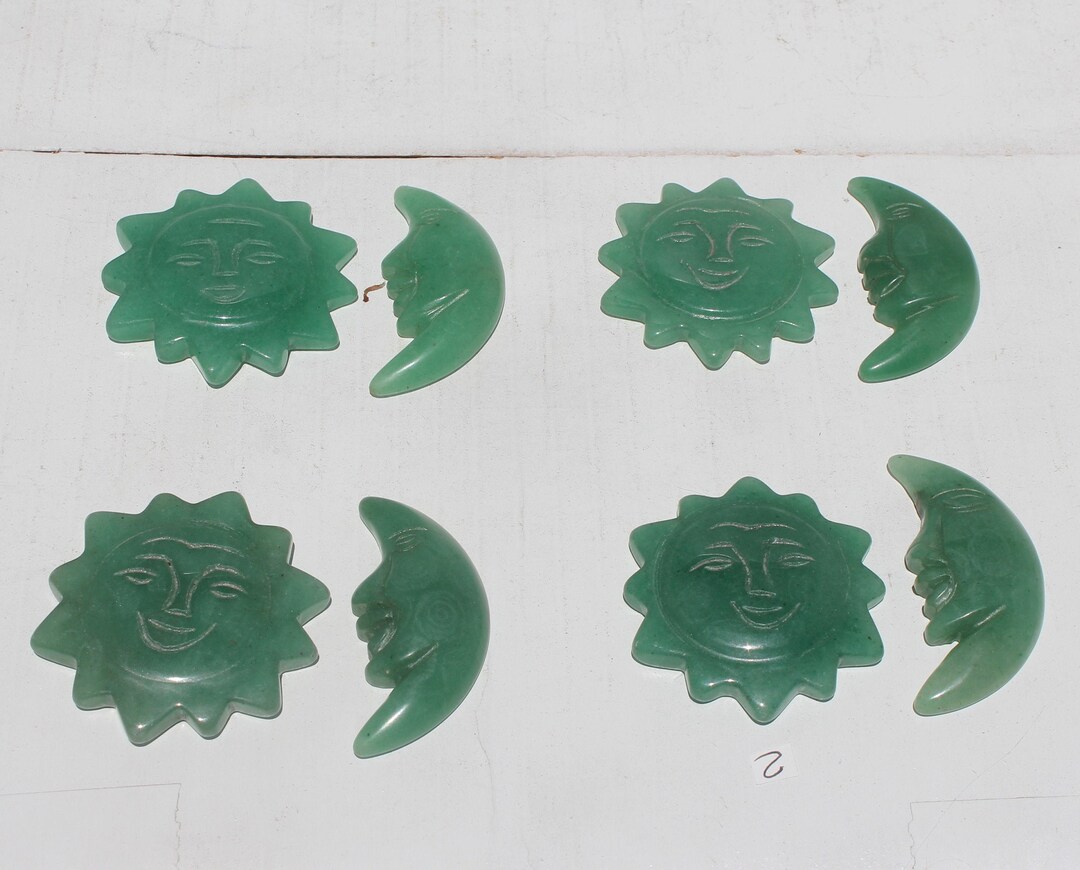 2" Green AVENTURINE SUNFACE & MOONFACE * Two Piece Sets * You Get Both ...