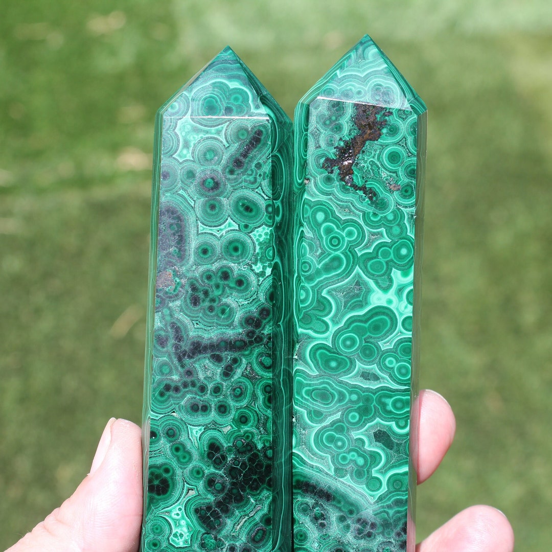 BOTRYOIDAL MALACHITE TOWER W/ Orbs + Snakes * Green Pattern Rock * Two ...