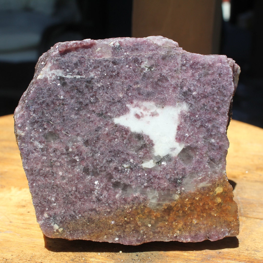 4.5# PURPLE LITHIUM LEPIEDOLITE Rough Rock W/ Quartz Crystal & Flashy ...