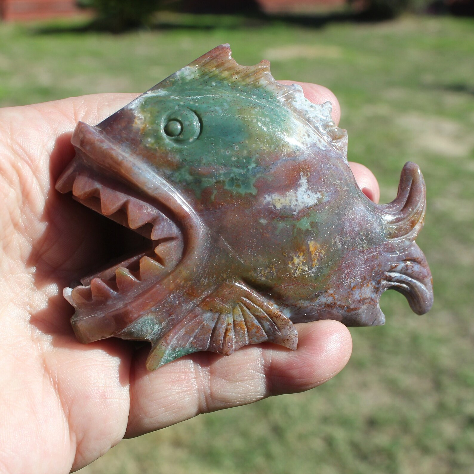 FEARSOME BIG MOUTH Fish - Jaws, Fear Teeth, New Ocean Jasper Stone ...
