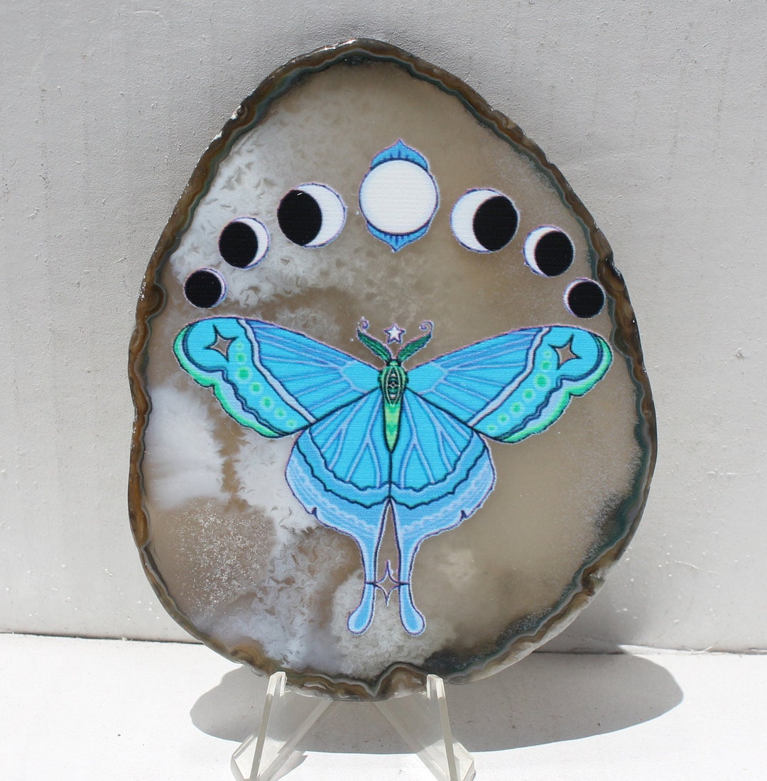 4"-4.75" BUTTERFLY & MOON PHASES Slab - Polished Agate Rock Stone ...