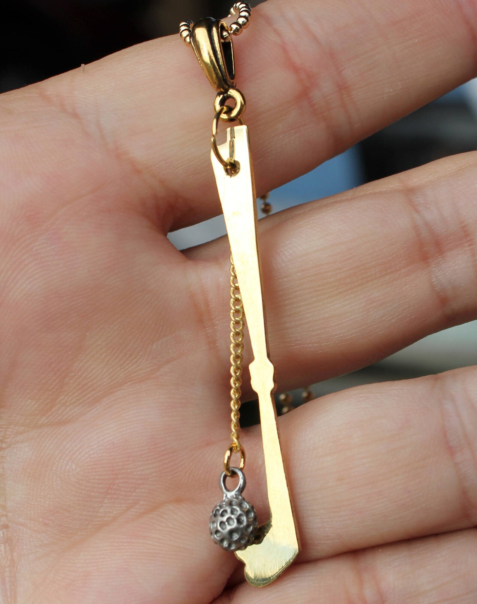 GOLF CLUB PENDANT w/ Moving Ball Shiny Brass Clubs on | Etsy