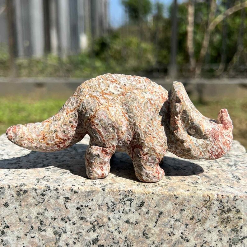 LEOPARD SKIN JASPER Triceratops Dinosaur Primitive Carving - Etsy