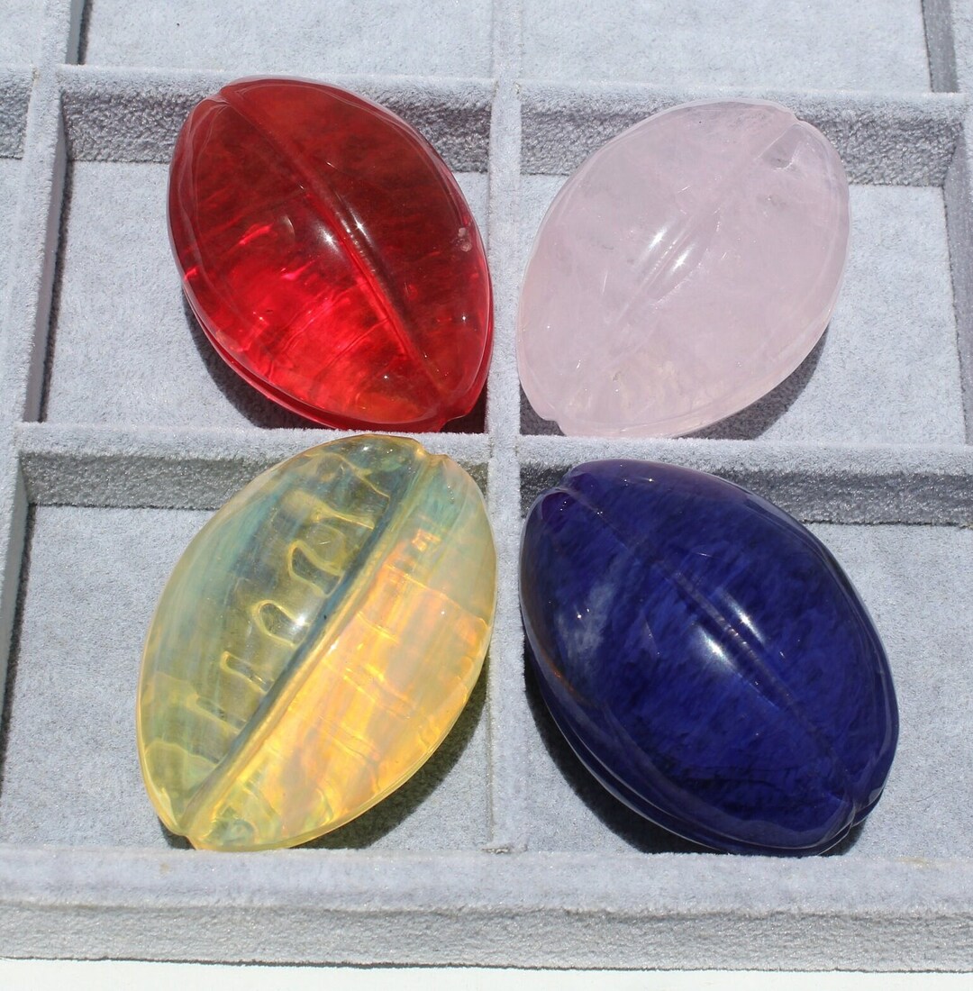 Carved SMELTED QUARTZ FOOTBALL * Red, Blue, Yellow, Pink Choices * Half ...