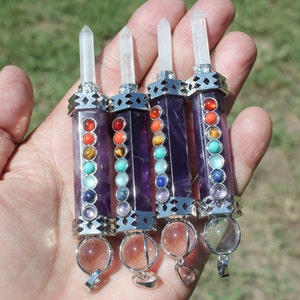 4" CRYSTAL CHAKRA WAND Generator Pendant in Silver * Gold Tigereye ...
