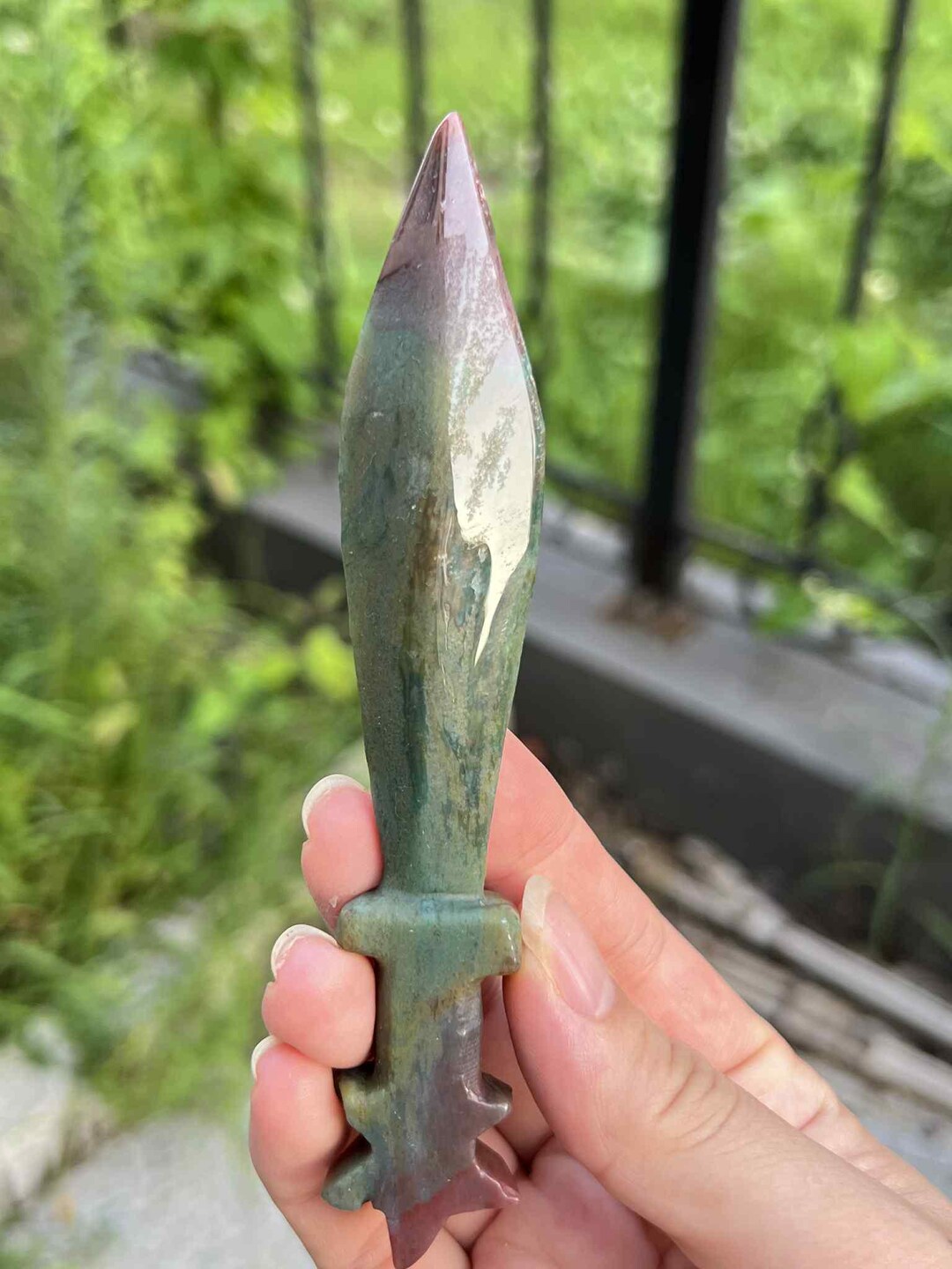 Small CARVED STONE DAGGER * Indian Agate Jasper Knife Display ...