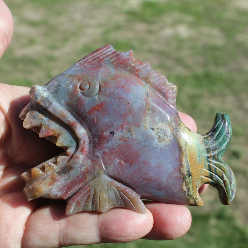 FEARSOME BIG MOUTH Fish - Jaws, Fear Teeth, New Ocean Jasper Stone ...