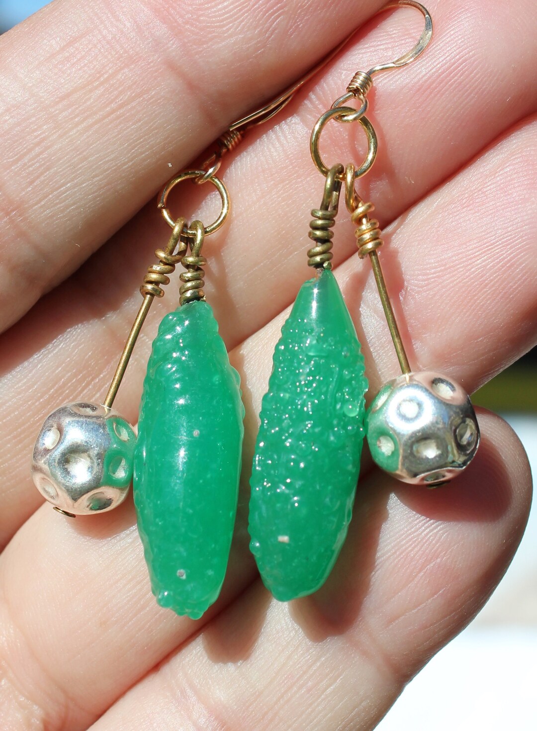 PICKLEBALL EARRINGS ~ Vintage Hand-blown Pickles W/ Moving Sterling ...