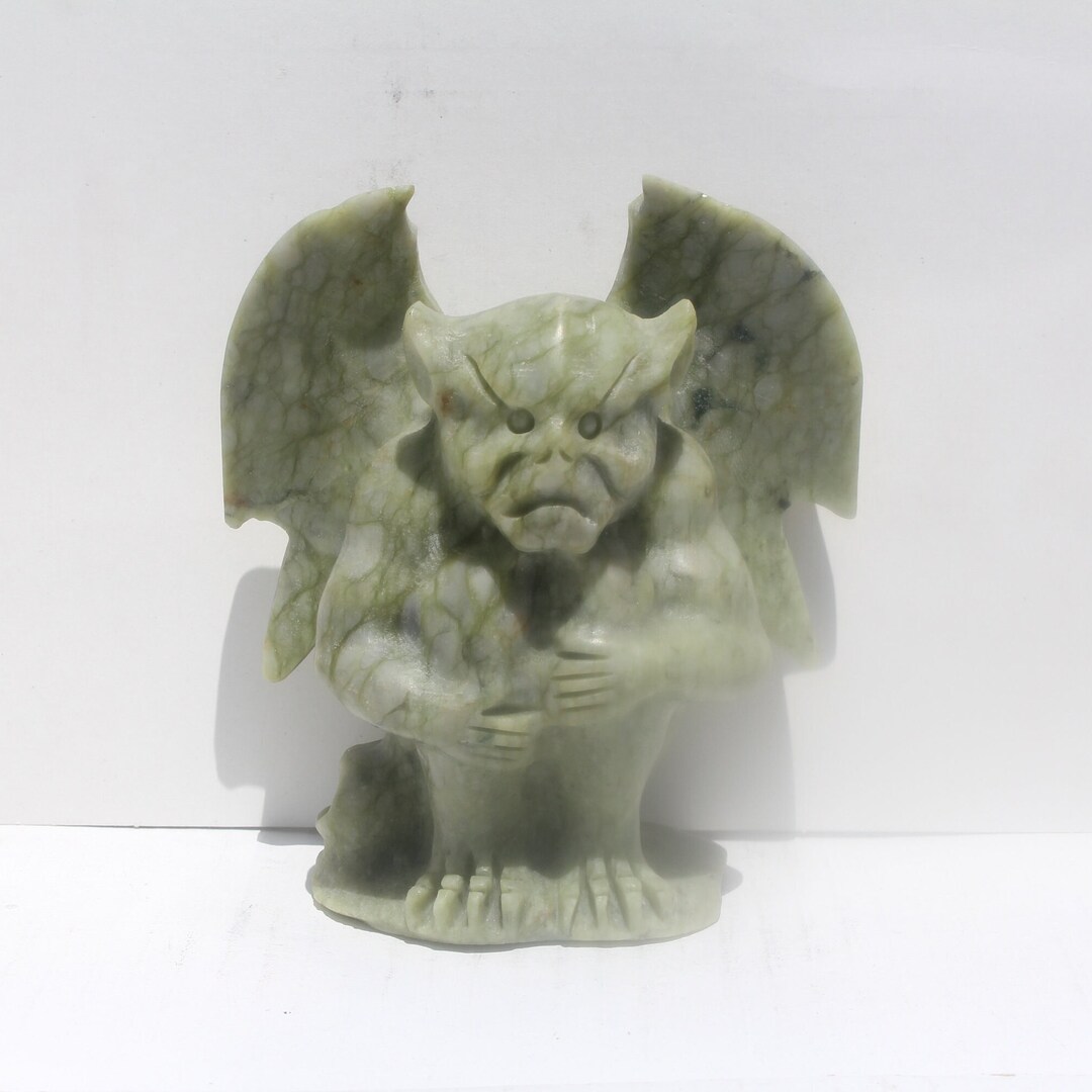 Big 2.8# GREEN SERPENTINE GARGOYLE * Carved Mystical Magical Fly Beast ...